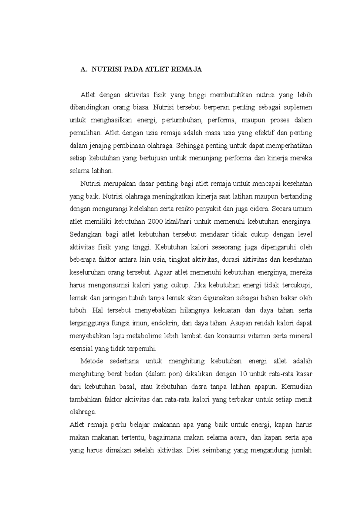 Nutrisi pada atlet remaja - A. NUTRISI PADA ATLET REMAJA Atlet dengan ...