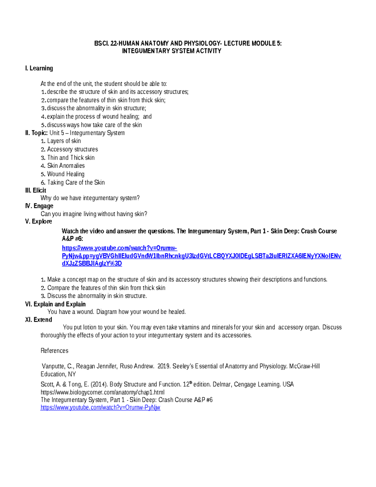 Anatomy lec module 5 - 1 BSCI. 22-HUMAN ANATOMY AND PHYSIOLOGY- LECTURE MODULE 5: INTEGUMENTARY ...