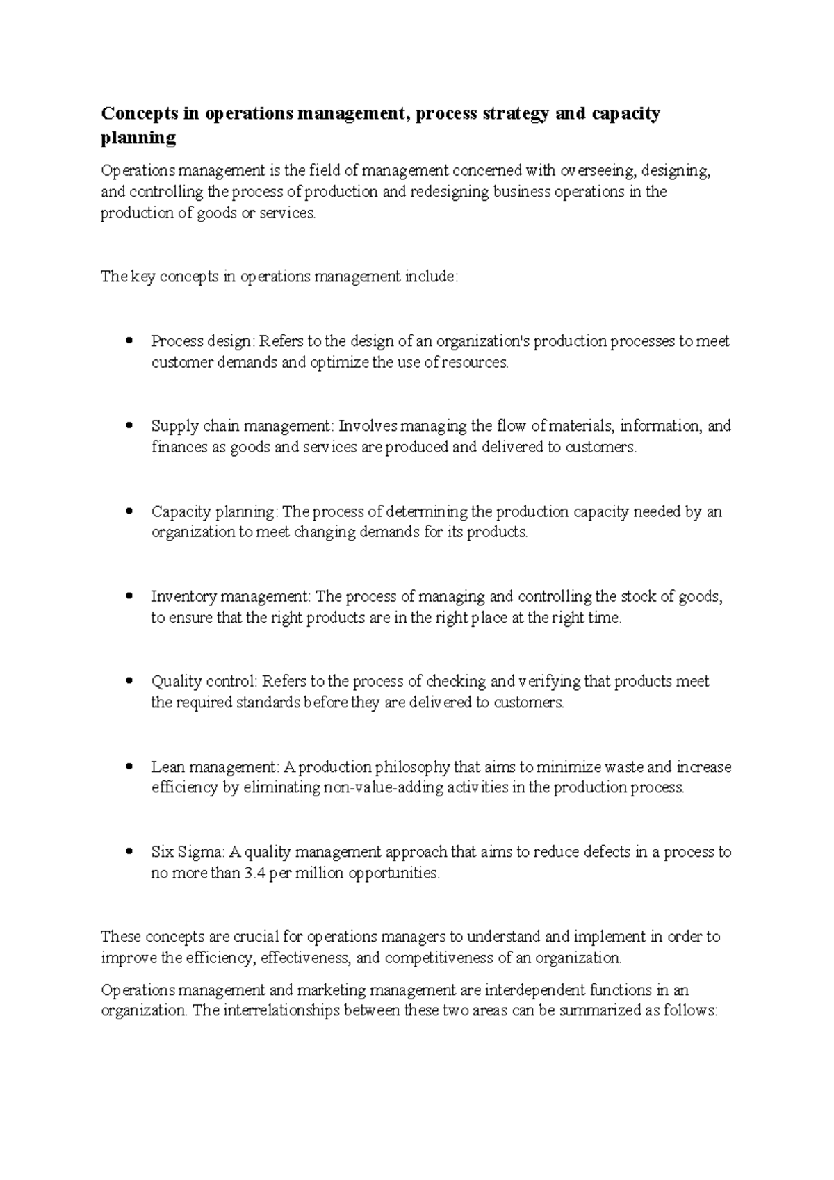 Concepts in operations management, process strategy and capacity ...