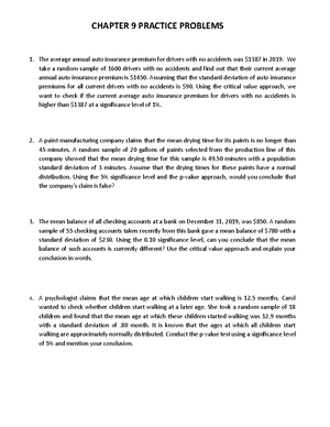 Chapter 10- Practice Problems - The following information is obtained from two independent ...