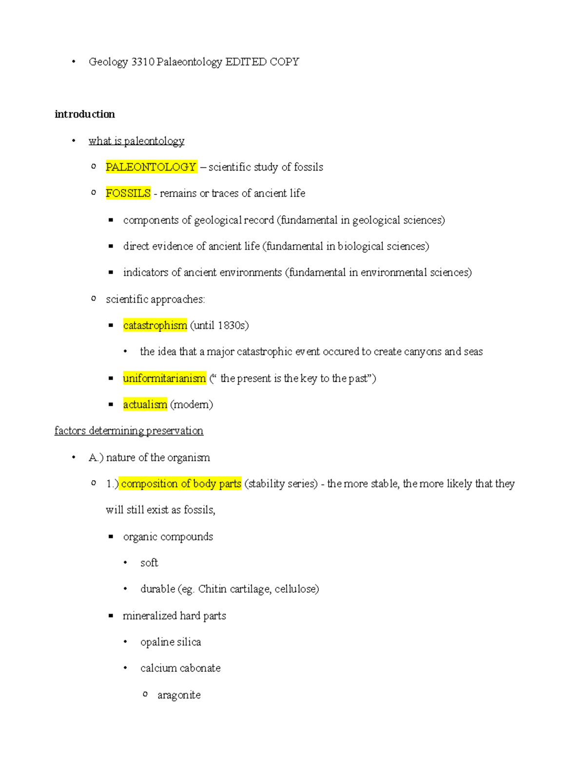 Paleontology course notes - Geology 3310 Palaeontology EDITED COPY ...