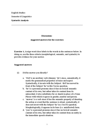 Syntactic Analysis 5 - English Studies Semester 6/Linguistics ...