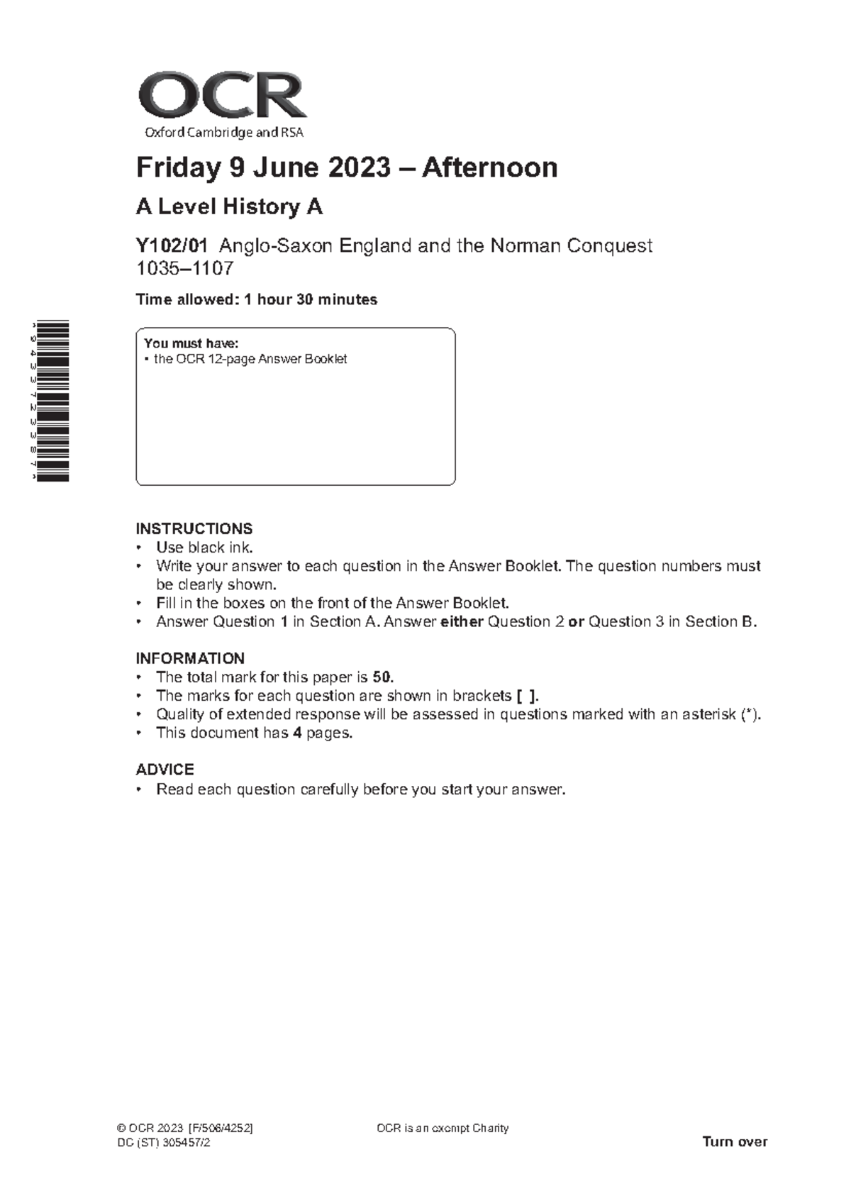 OCR A-Level History June 2023 Unit 1 Paper 2 - OCR is an exempt Charity ...