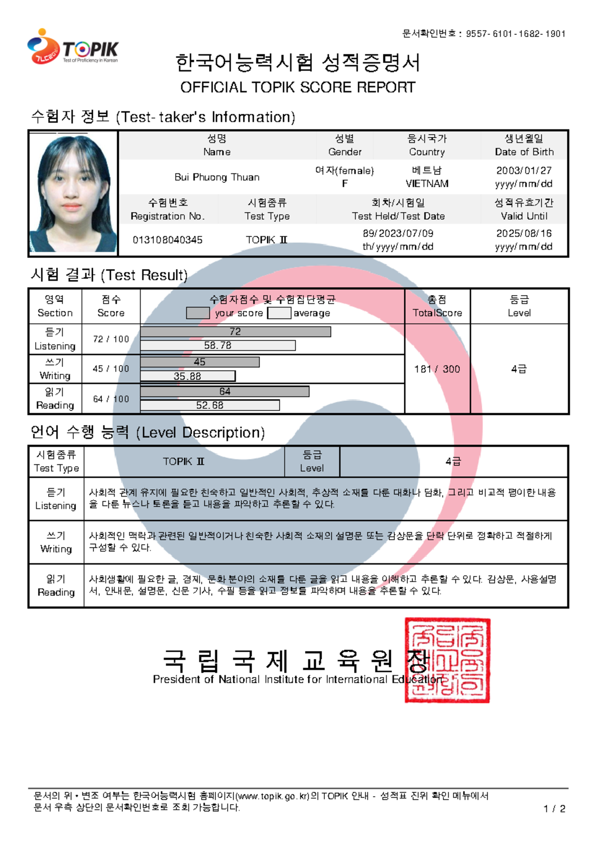 Noname - kh có gì - OFFICIAL TOPIK SCORE REPORT : 9557-6101-1682- (Test ...