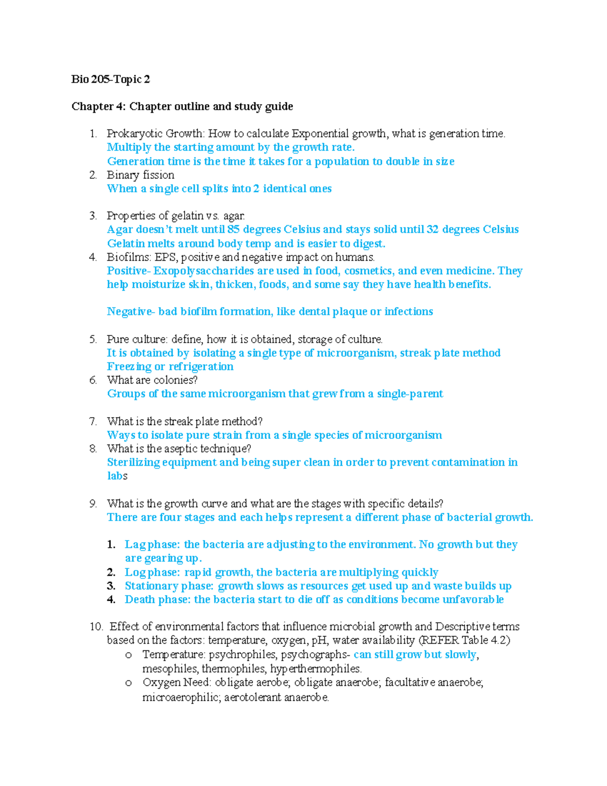 205-Study guide-Topic 2 - Bio 205-Topic 2 Chapter 4: Chapter outline ...