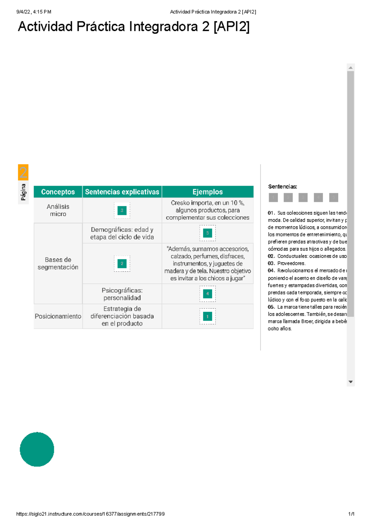 Actividad Práctica Integradora 2 [API2] - instructure/courses/16377/assignments/217799 1 ...