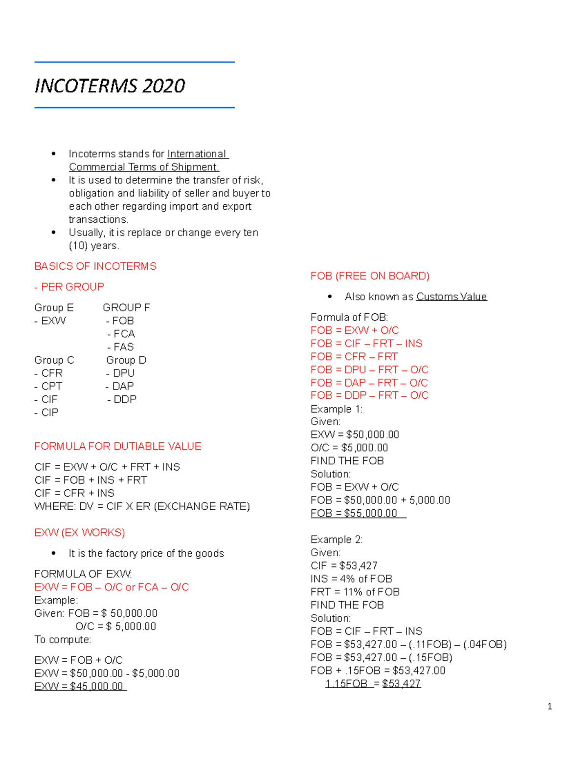 Incoterms - FOR INTERCOM REVIEW - INCOTERMS 2020 Incoterms stands for ...