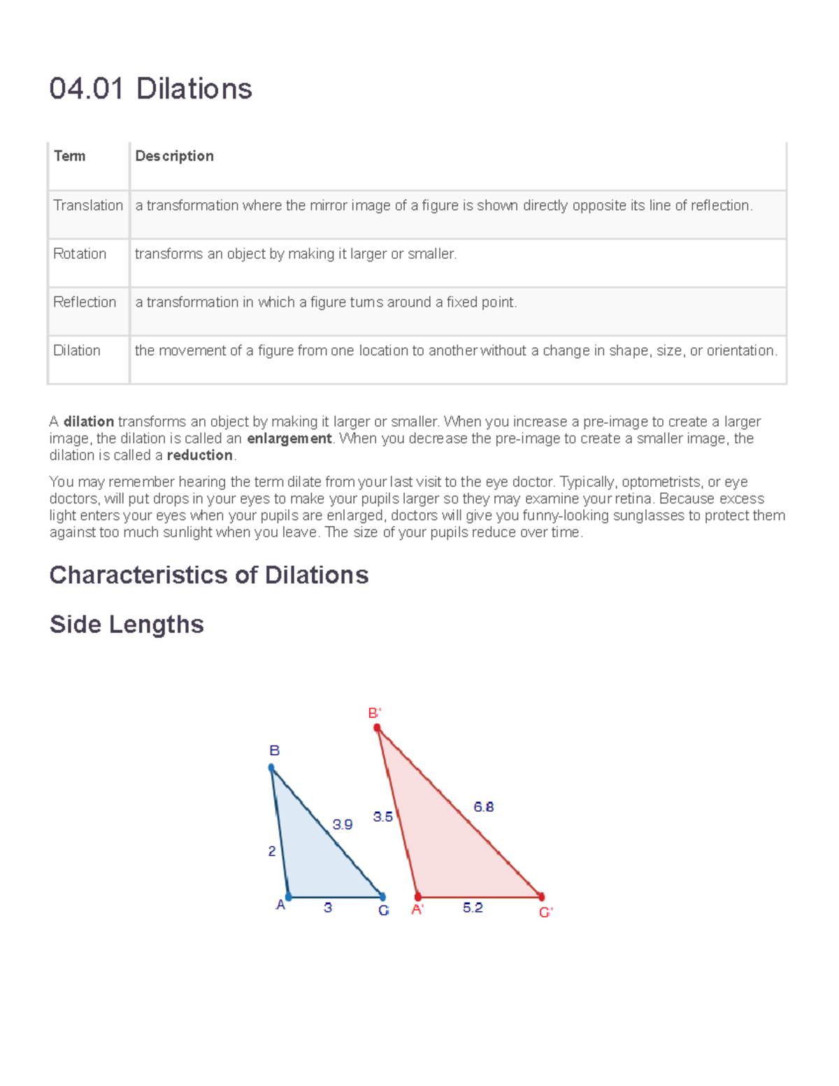 Module 4 - lecture note - 04 Dilations Term Description Translation a ...