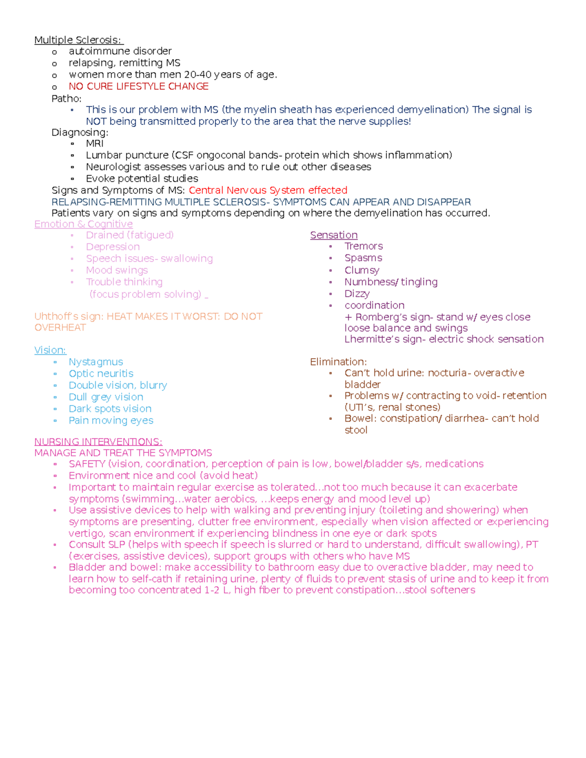 MS - Concept map for neuro diseases - Multiple Sclerosis: o autoimmune ...