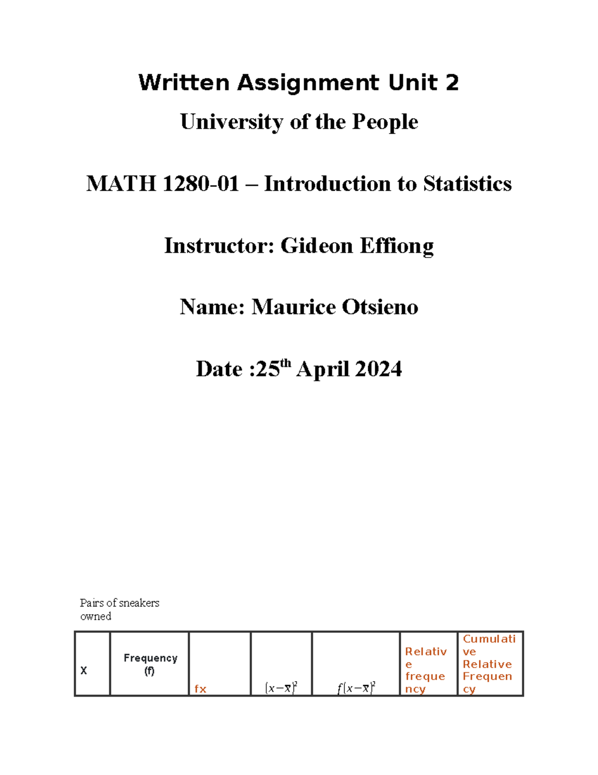 MATH 1280 Written Assignment Unit 2 - Written Assignment Unit 2 ...