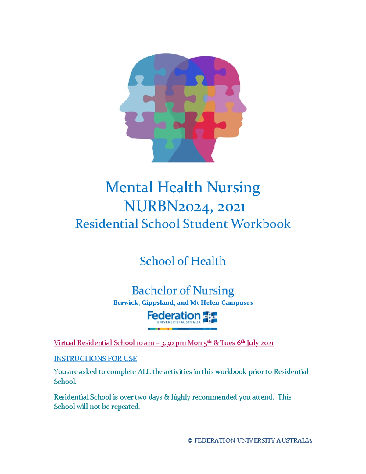 Mental Health Workbook 2021 15 June 2021 PDF - EDBED2111 - Fed Uni ...