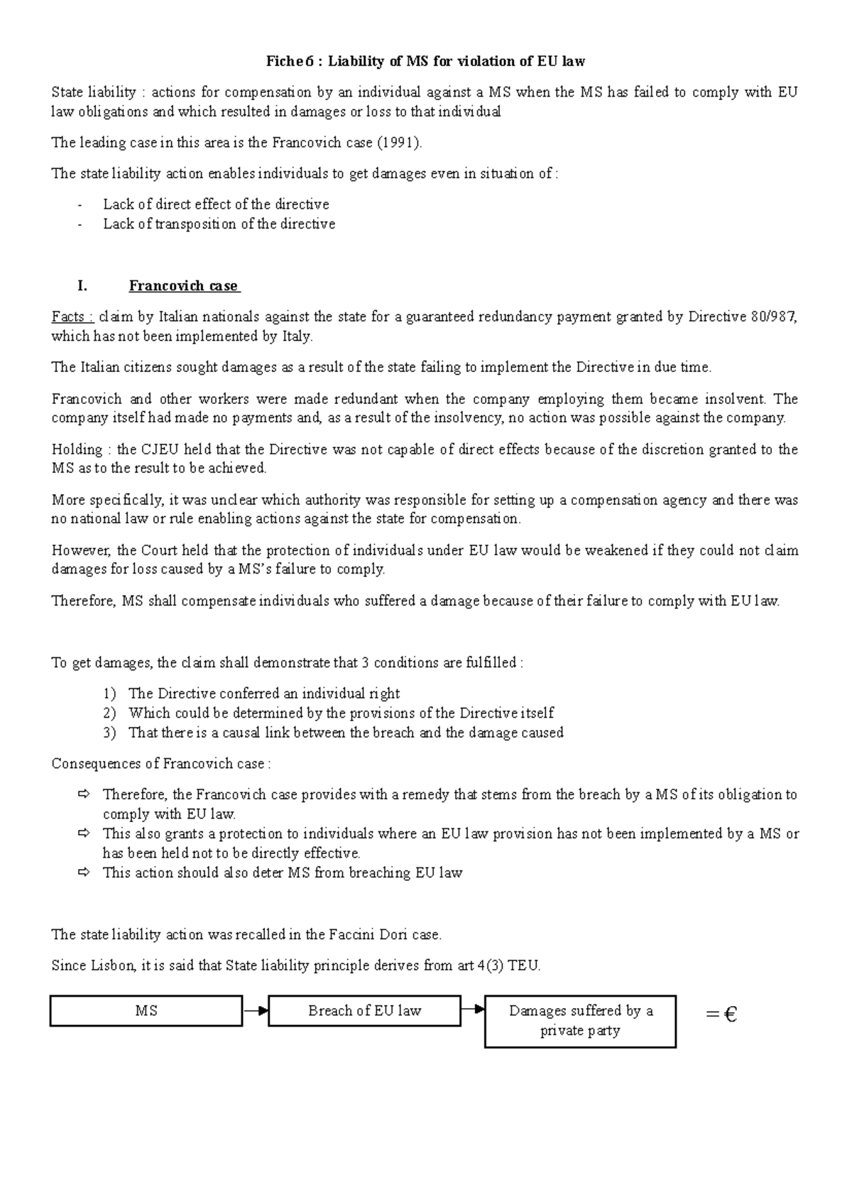 Fiche - Liability of MS for violation of EU law - The state liability ...