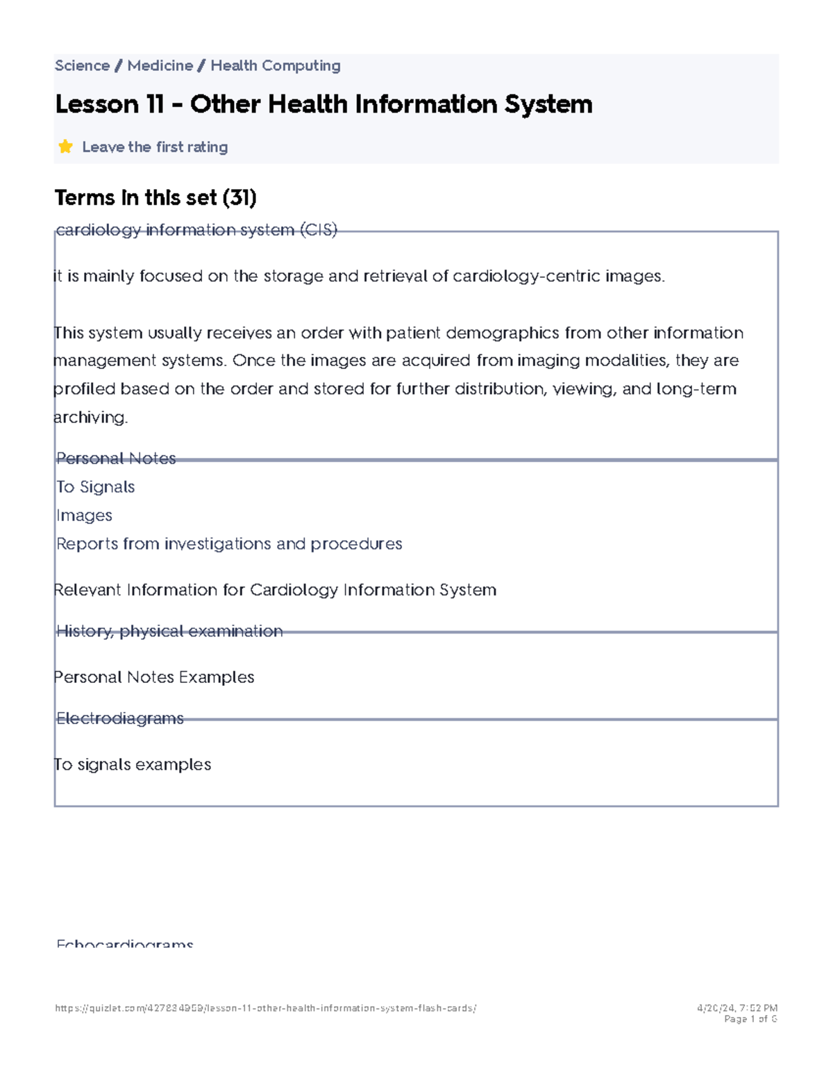 Lesson 11 - Other Health Information System Flashcards Quizlet - Lesson ...