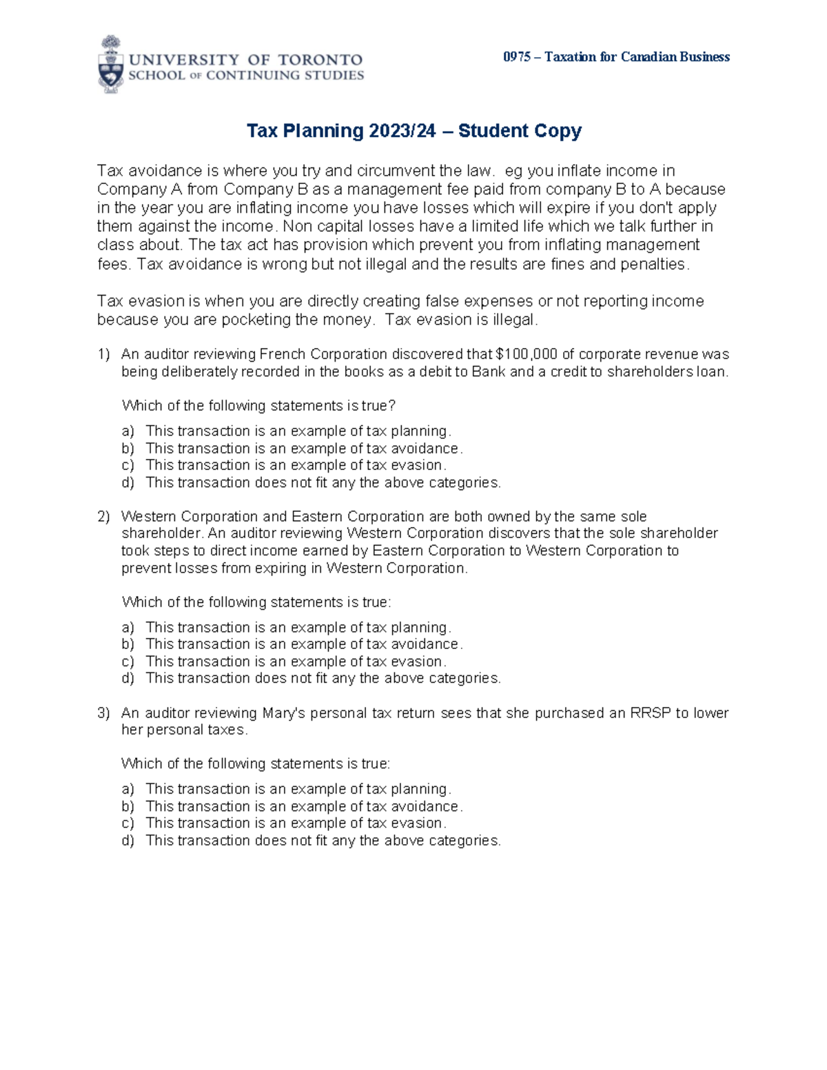 SCS 0975 Module 01 Tax Planning 2023-24 Student's copy - 0975 ...
