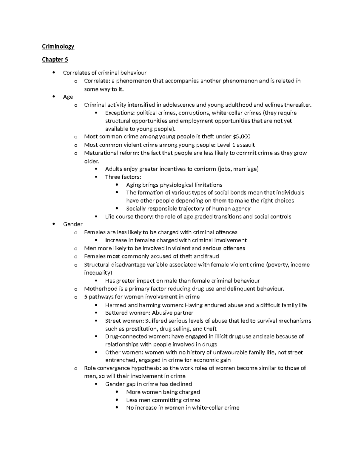 Criminology chapter 5 and 6 - Criminology Chapter 5 Correlates of ...