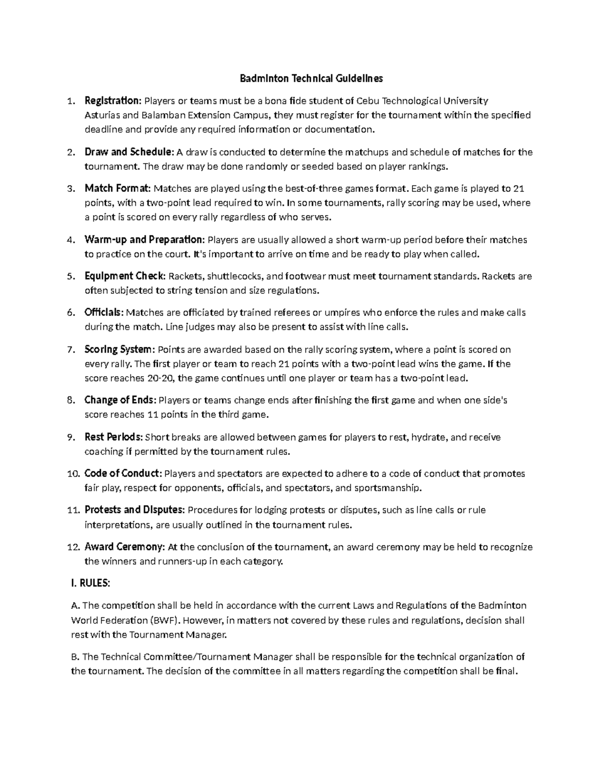 Technical Guidelines - SPORTS RULES A ND REGULATIONS - Badminton ...