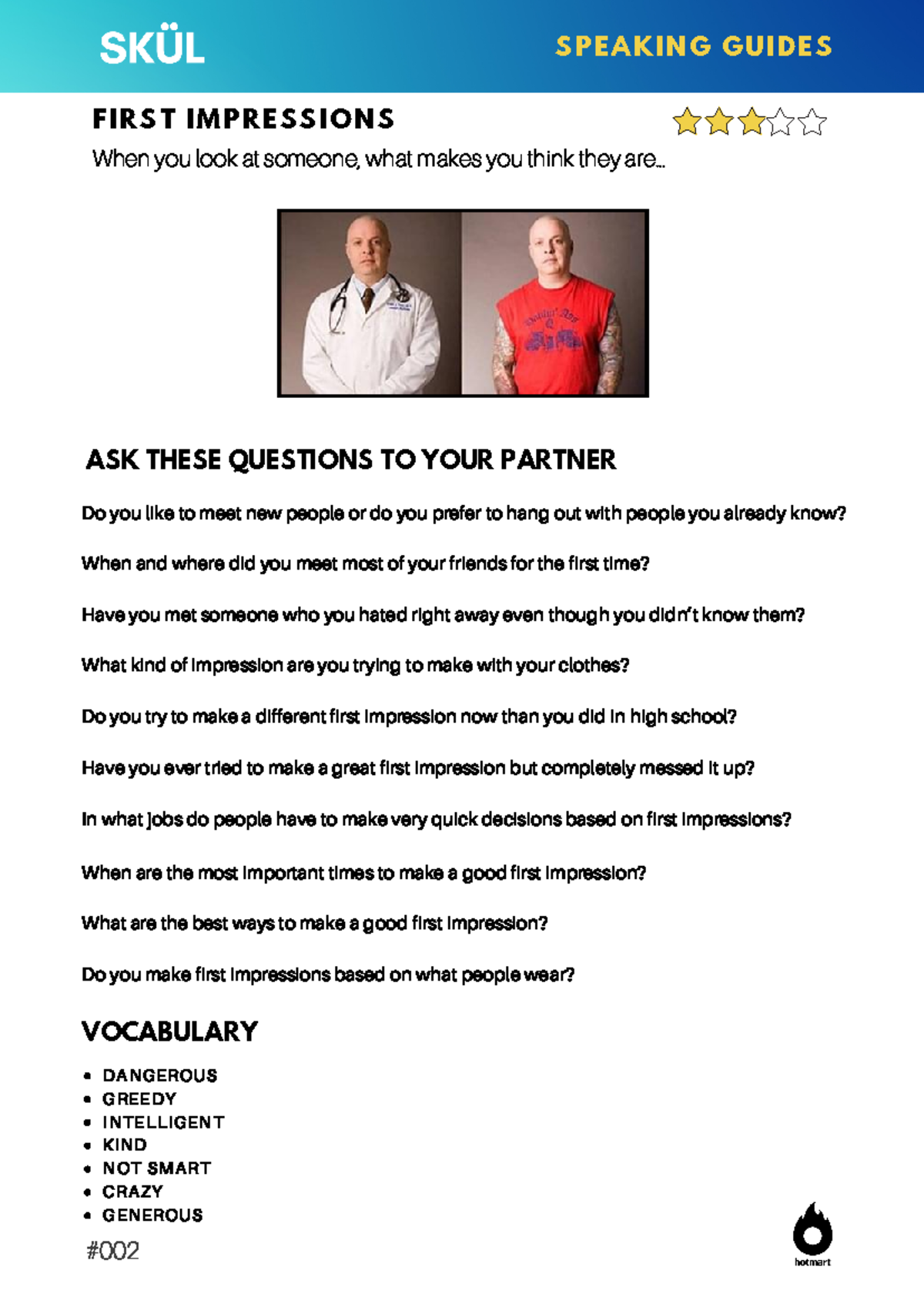 #002 First Impressions - ASK THESE QUESTIONS TO YOUR PARTNER S P E A K ...