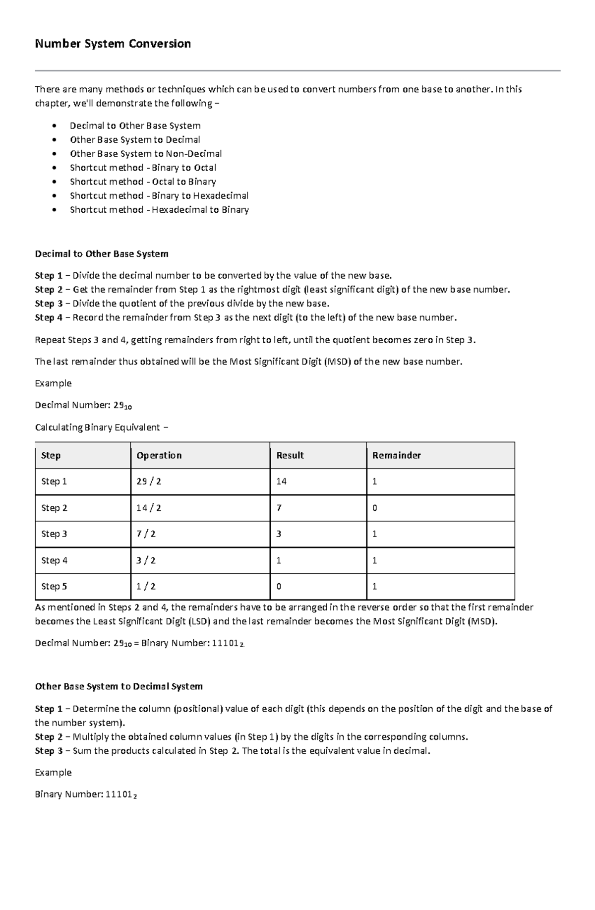Ch 8 Number System Conversion - Number System Conversion There are many ...