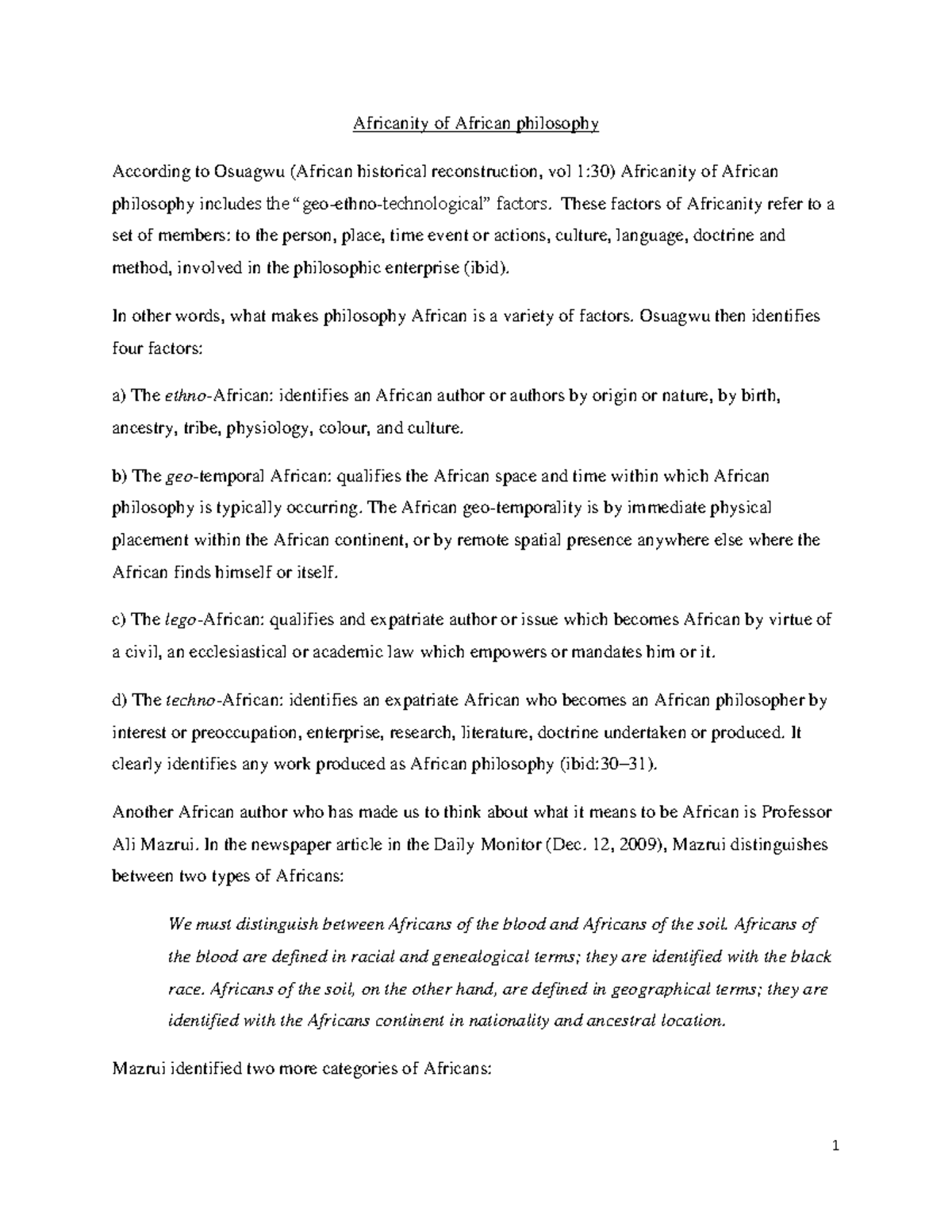 Africanity of African philosophy - 1 Africanity of African philosophy ...