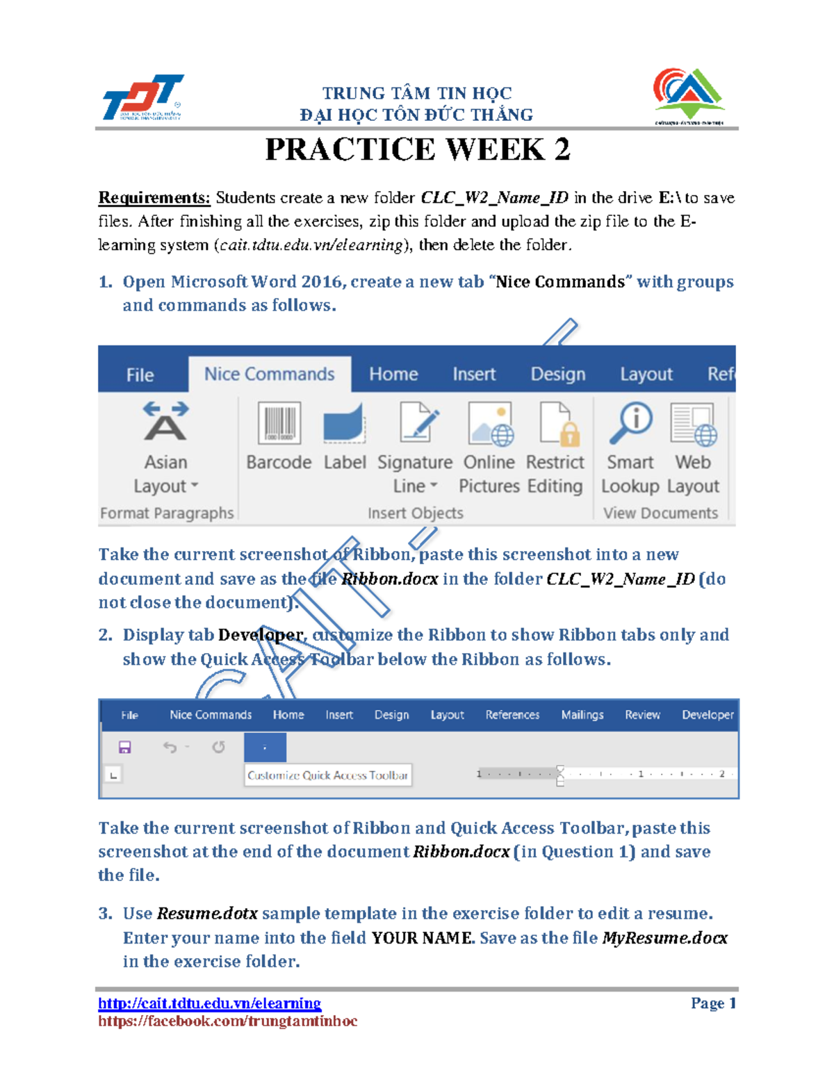 CLC Practice In Class Word2016 W2 - TRUNG TÂM TIN HỌC ĐẠI HỌC TÔN ĐỨC ...
