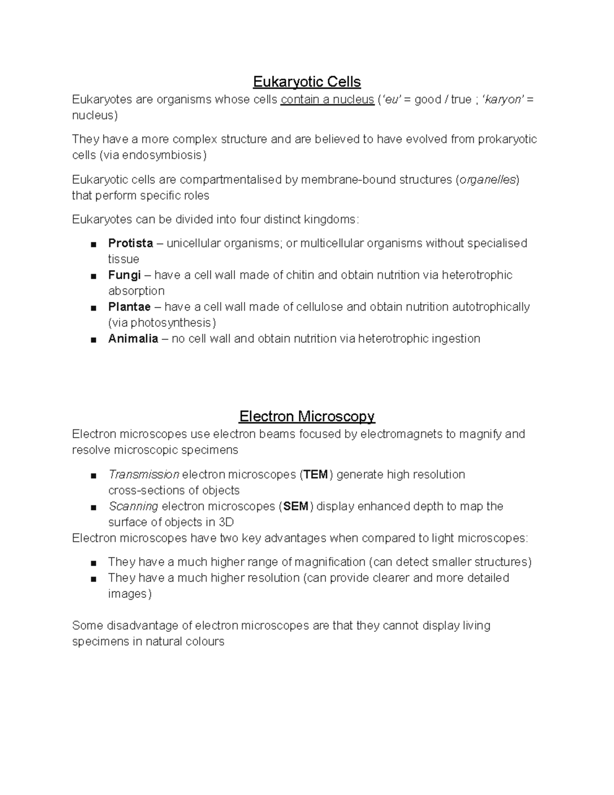 Cell Biology: Cell Structure - Eukaryotic Cells and Electron Microscopy ...