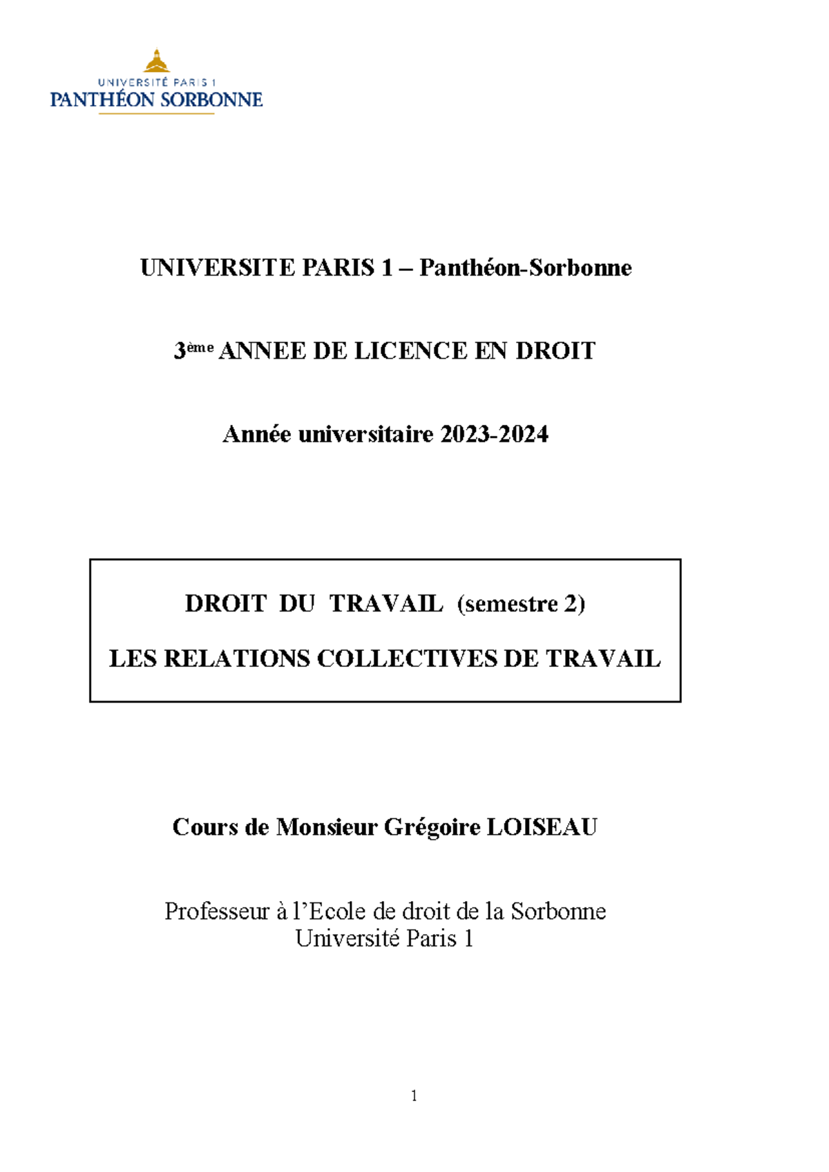 Fascicule TD RCT 2024 - UNIVERSITE PARIS 1 – Panthéon-Sorbonne 3 ème ANNEE DE LICENCE EN DROIT ...