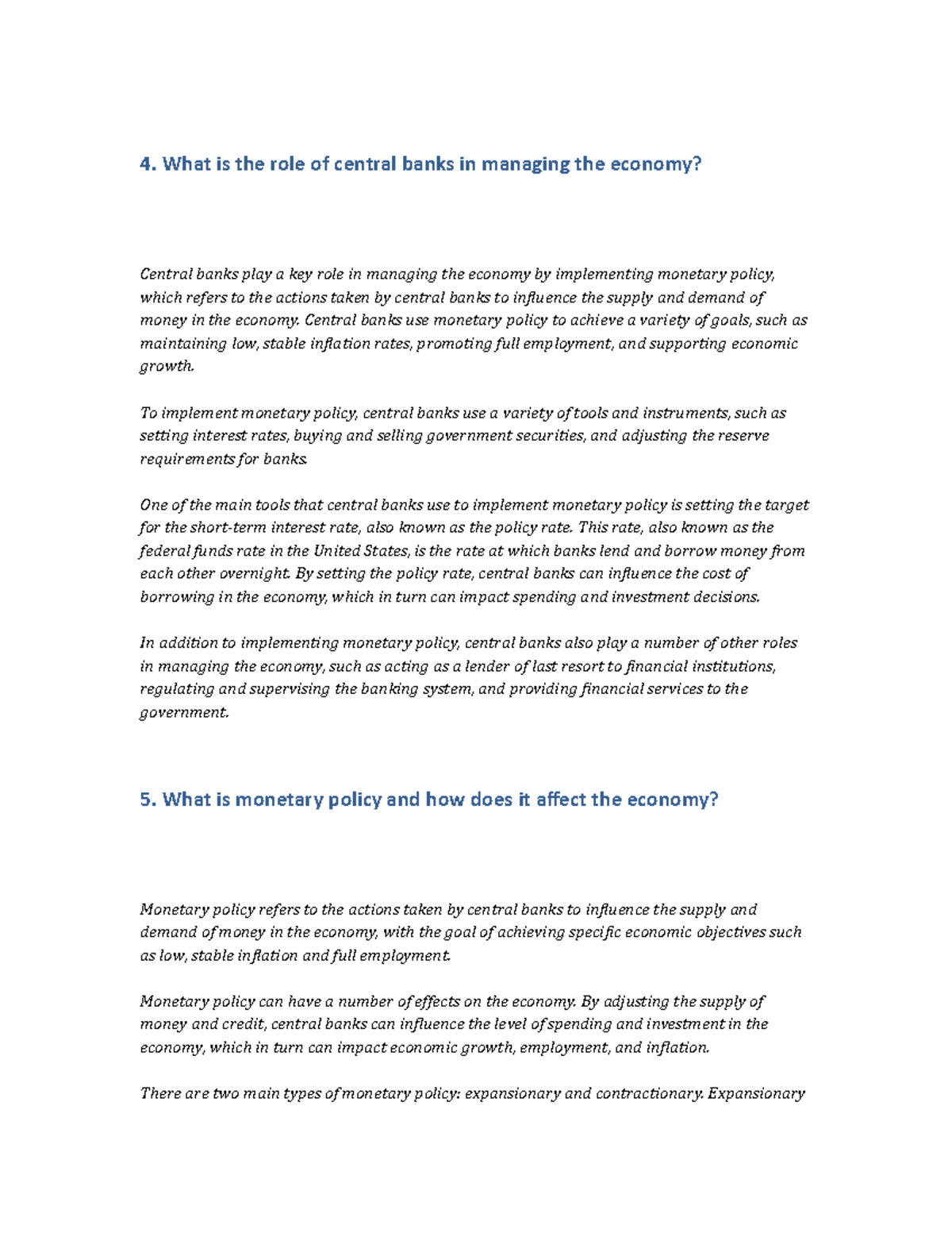 Macro economy 2 - 4. What is the role of central banks in managing the ...