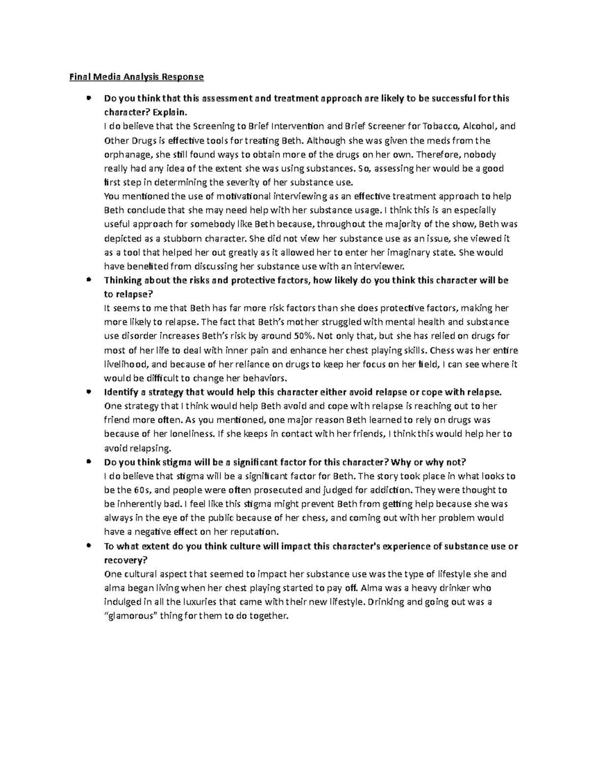 Final Media Analysis Response - I do believe that the Screening to ...