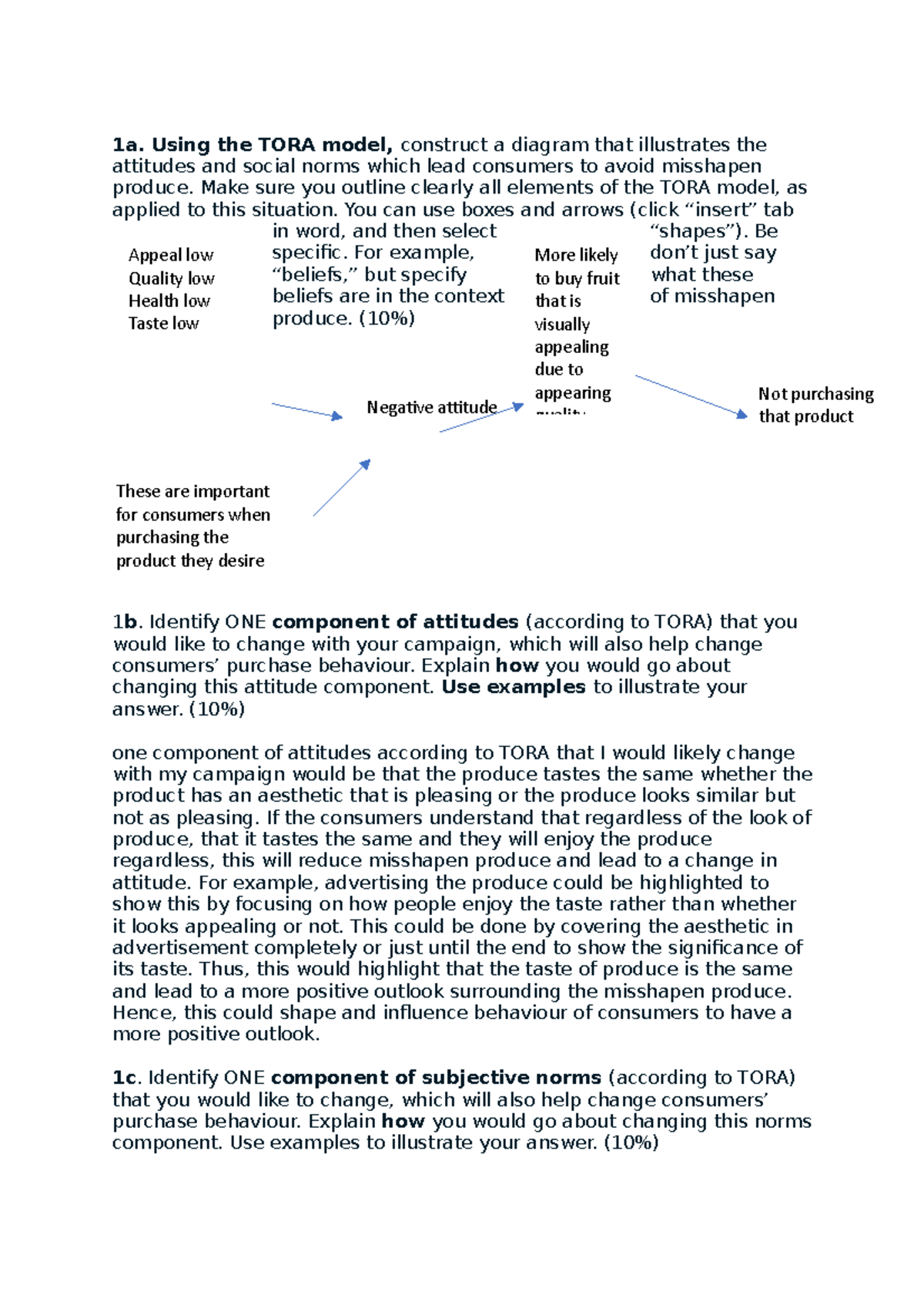 Buyer behaviour assingment two - 1a. Using the TORA model, construct a ...