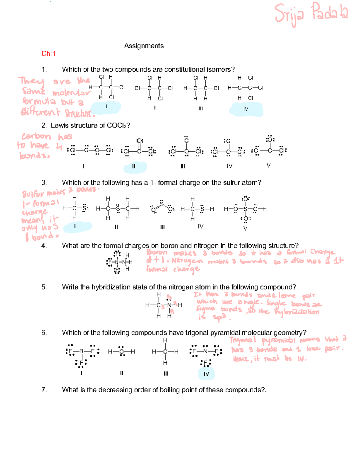 Assignment-1 chem questions - Assignments Ch: Which of the two ...