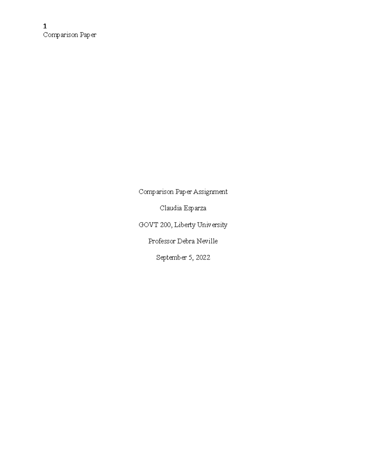 Comparison Paper - Essay - Comparison Paper Comparison Paper Assignment 