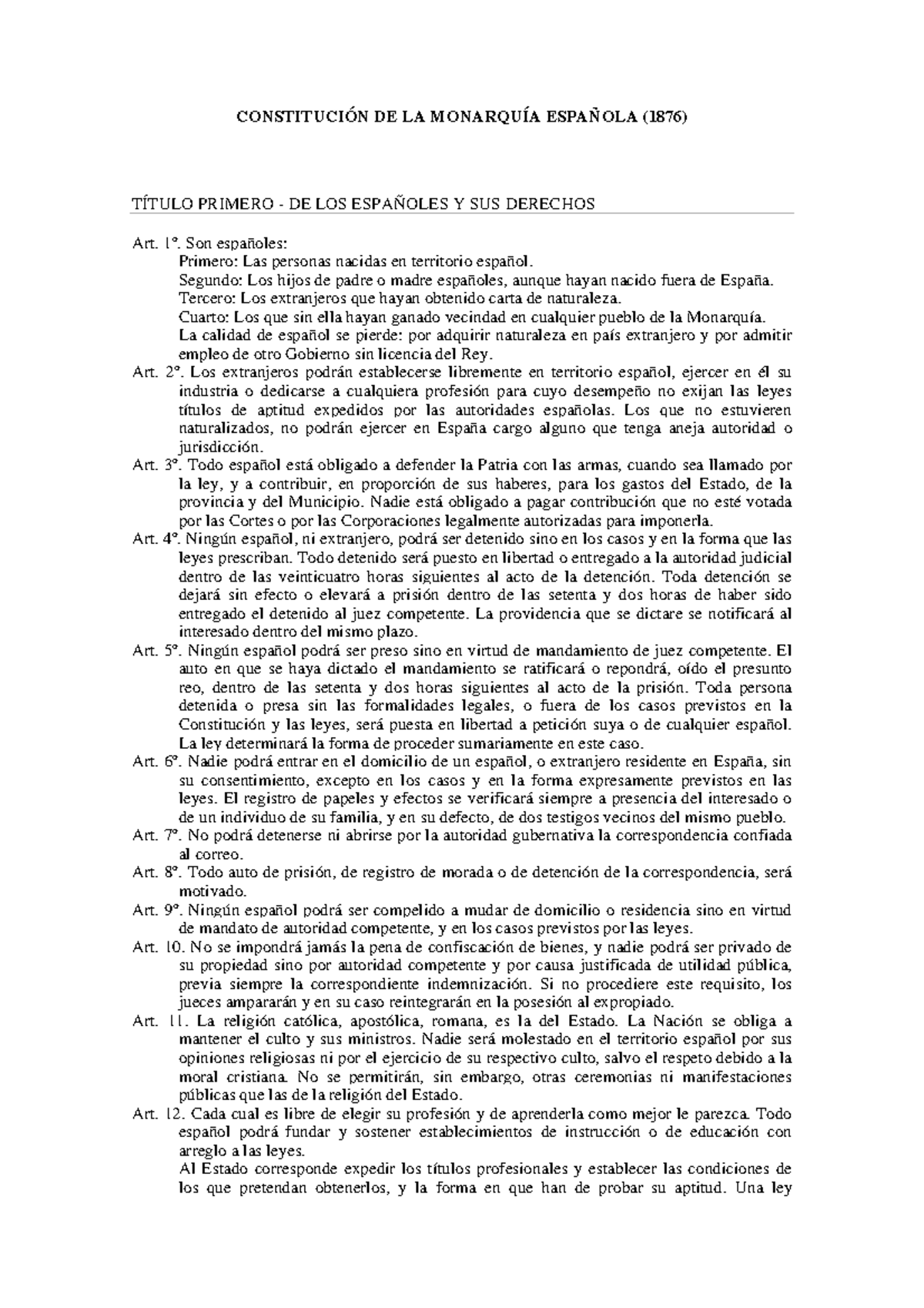 Constitucion Espanola 1876 - CONSTITUCIÓN DE LA MONARQUÍA ESPAÑOLA ...