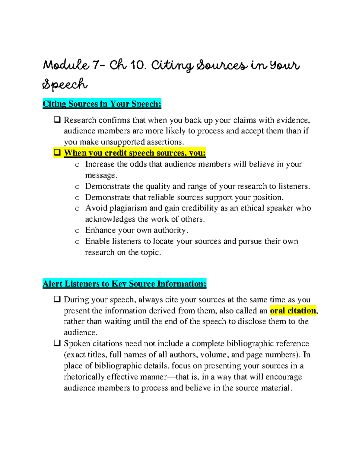 Public Speaking Notes 10 - Module 7- Ch 10. Citing Sources in Your ...
