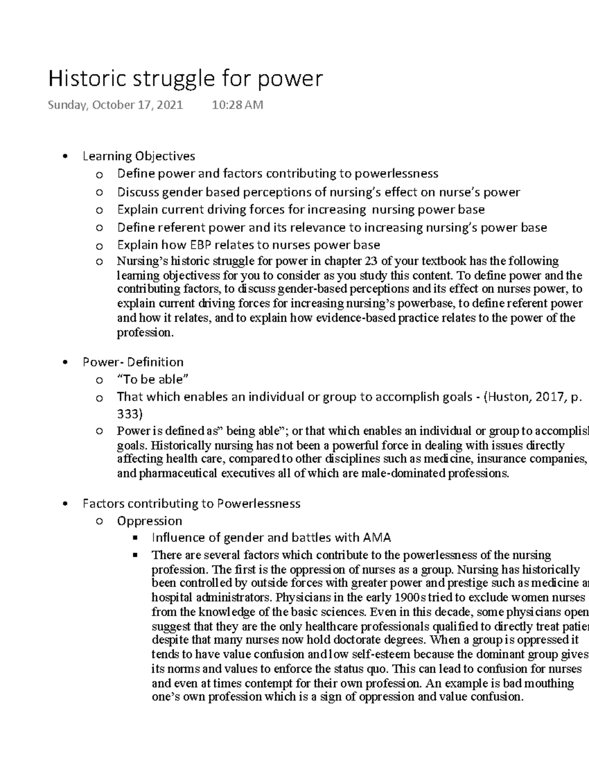 Historic struggle for power - To define power and the contributing ...