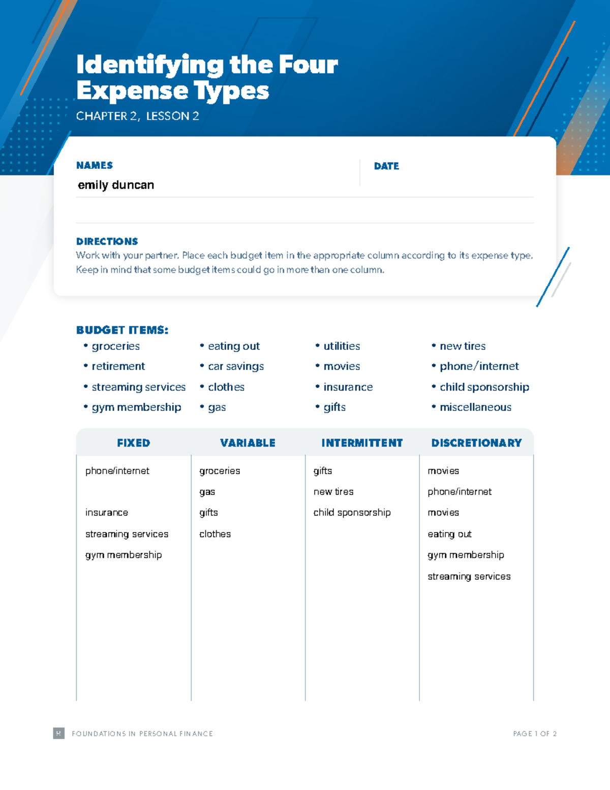 Identifying the four expense types - PAG E 1 O F 2 Identifying the Four ...