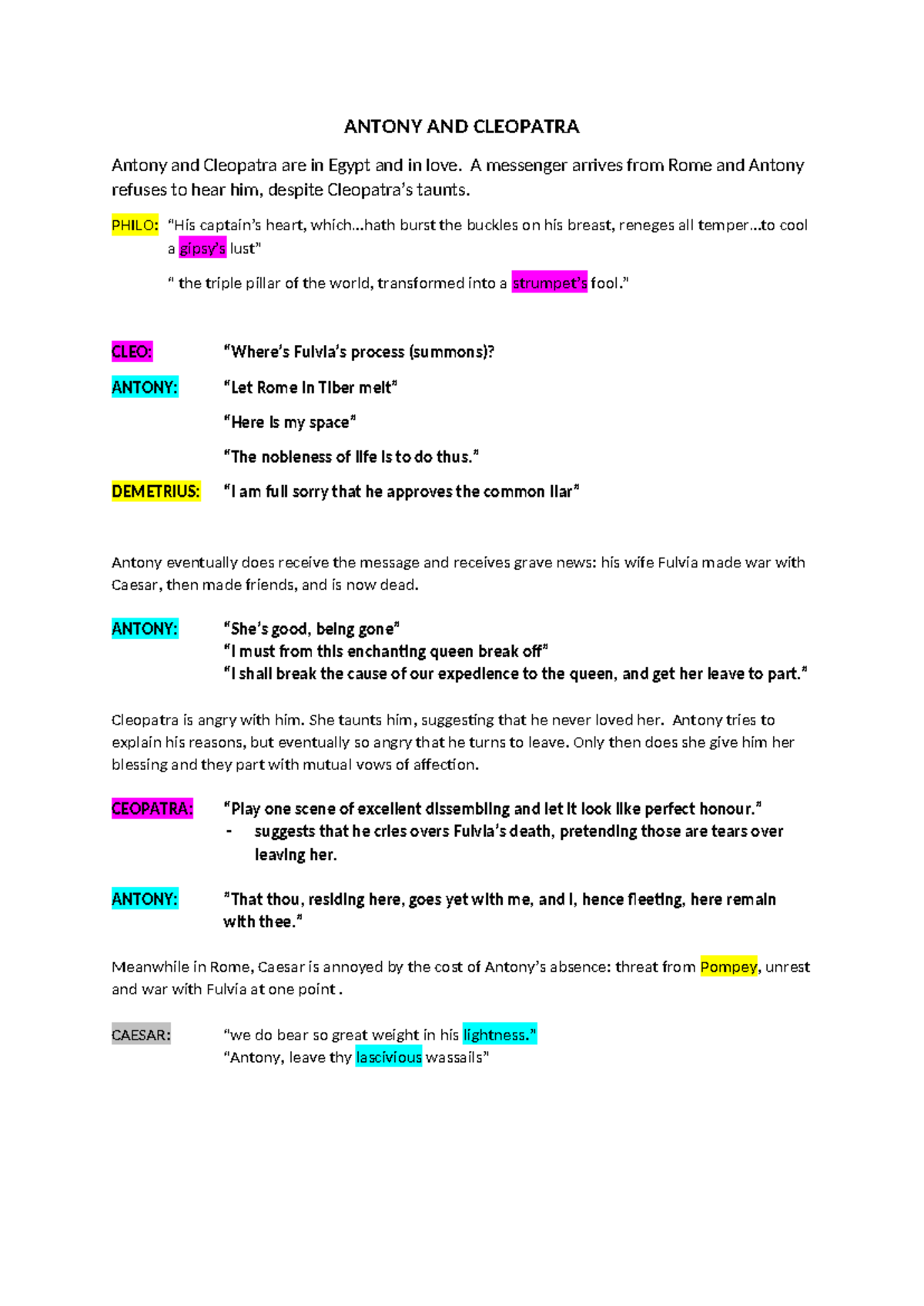 Antony & Cleopatra - Acts 1 - 3 - ANTONY AND CLEOPATRA Antony and ...