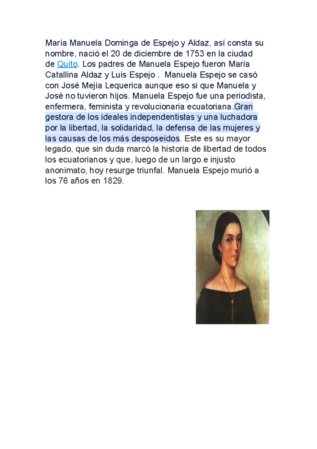 María Manuela Dominga de Espejo y Aldaz - Los padres de Manuela Espejo ...