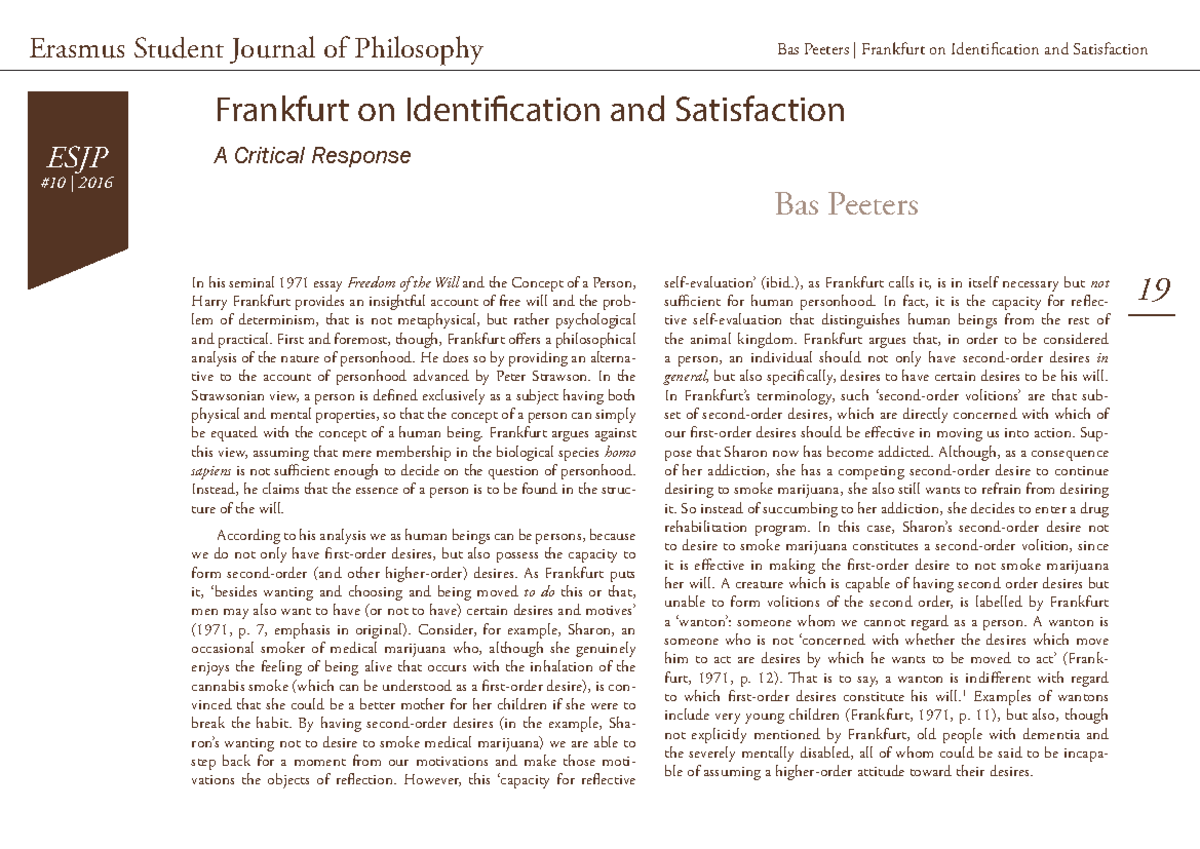 Bas Peeters Frankfurt on Identification and Satisfaction - First and ...