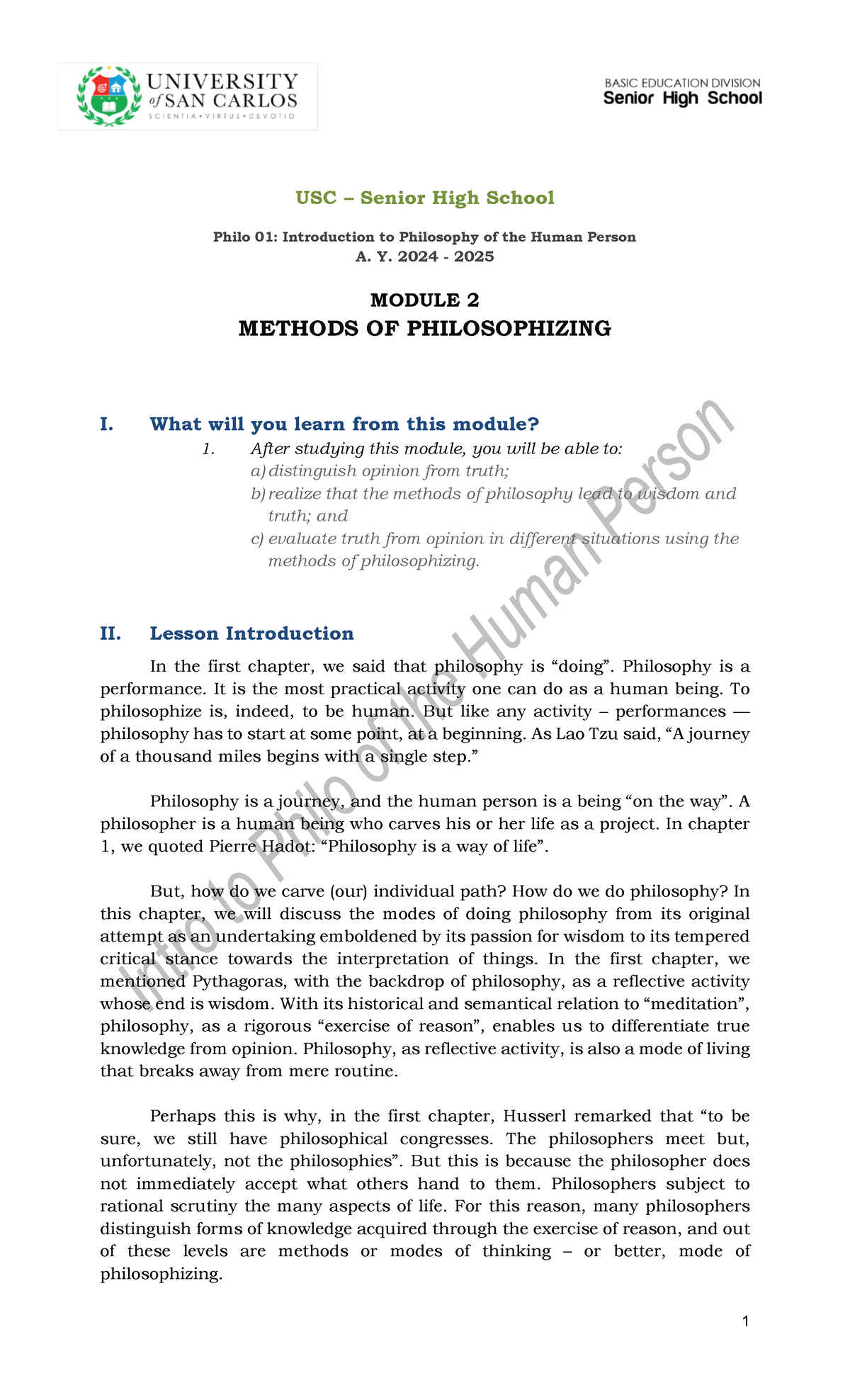 Philo 01 Module 2 STEM AY 2024-2025-2 - USC – Senior High School Philo ...