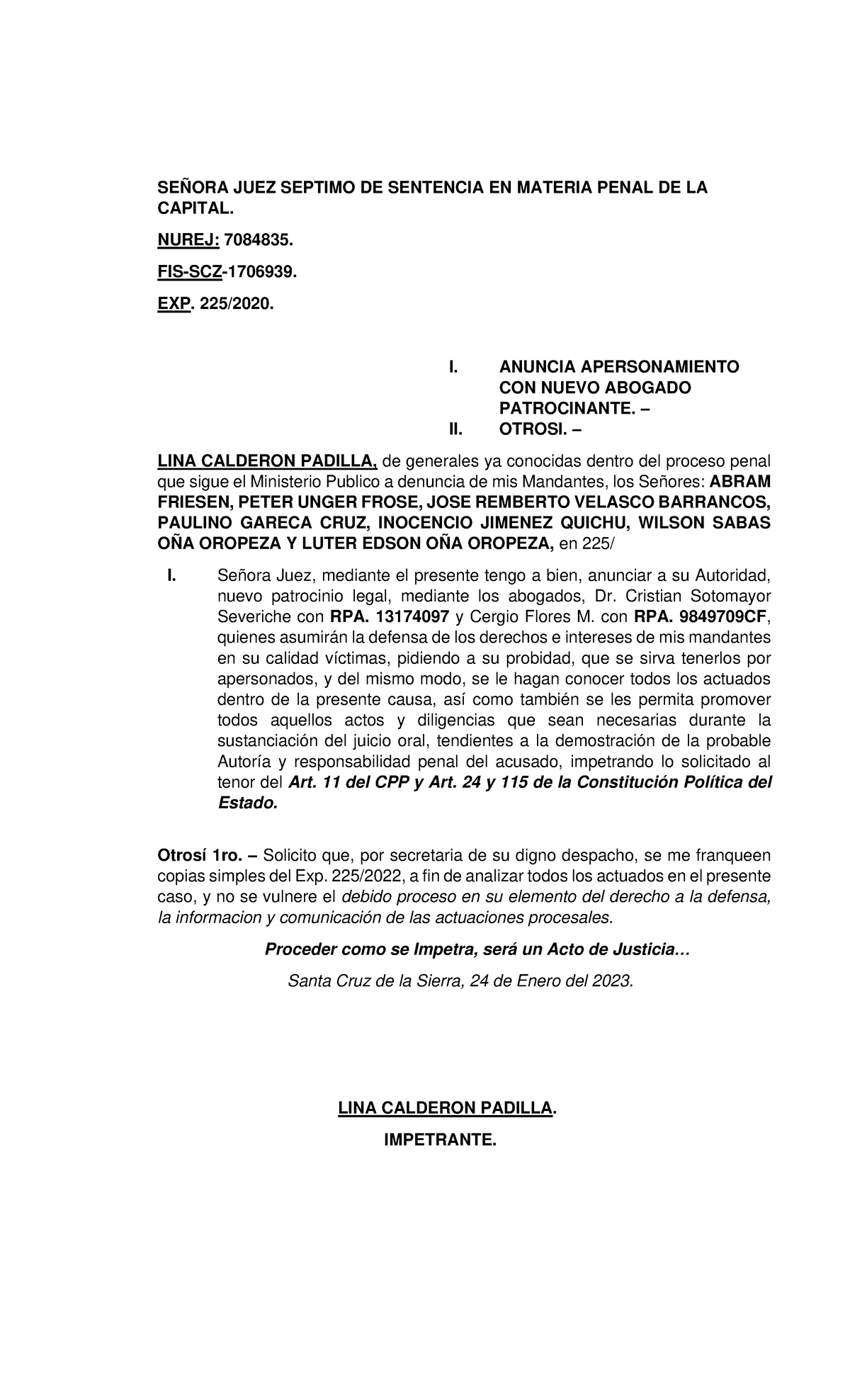 Apersonamiento Dr. Dabdoub - SEÑORA JUEZ SEPTIMO DE SENTENCIA EN ...