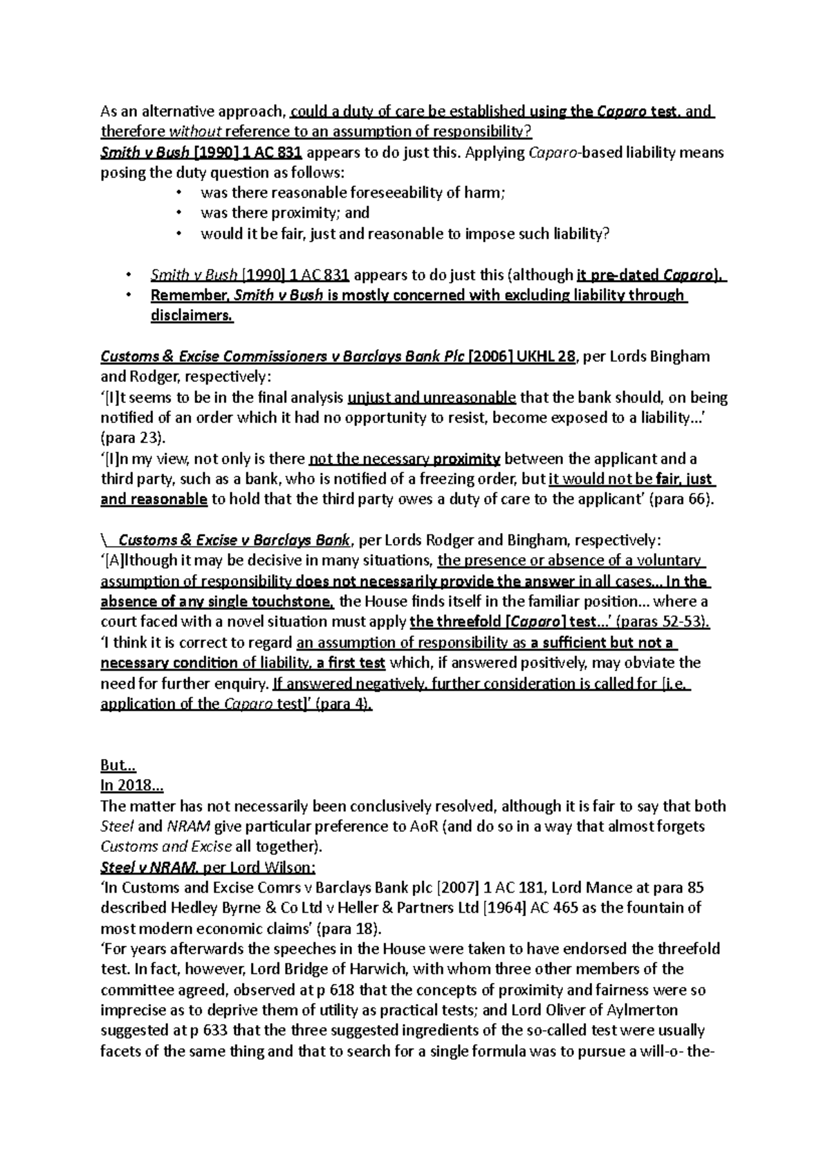 Establishing Duty of Care using Caparo Test - Studocu