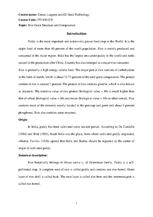 Rice Grain Structure - Introduction Paddy is the most important and ...