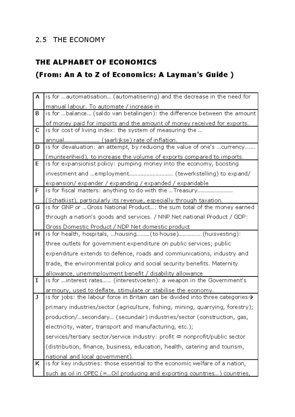 E1 Voc key 2.5 sleutel - 2 THE ECONOMY THE ALPHABET OF ECONOMICS (From ...