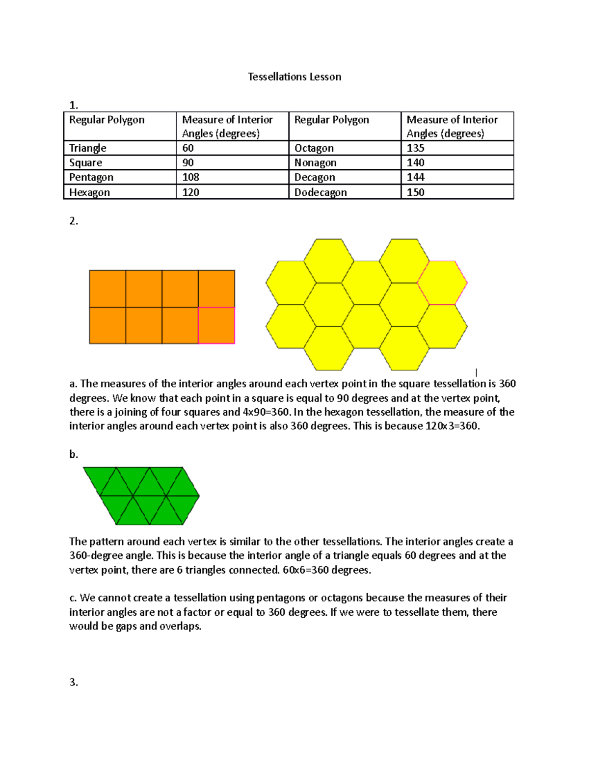 Tessellations Lesson - Tessellations Lesson Regular Polygon Measure of ...