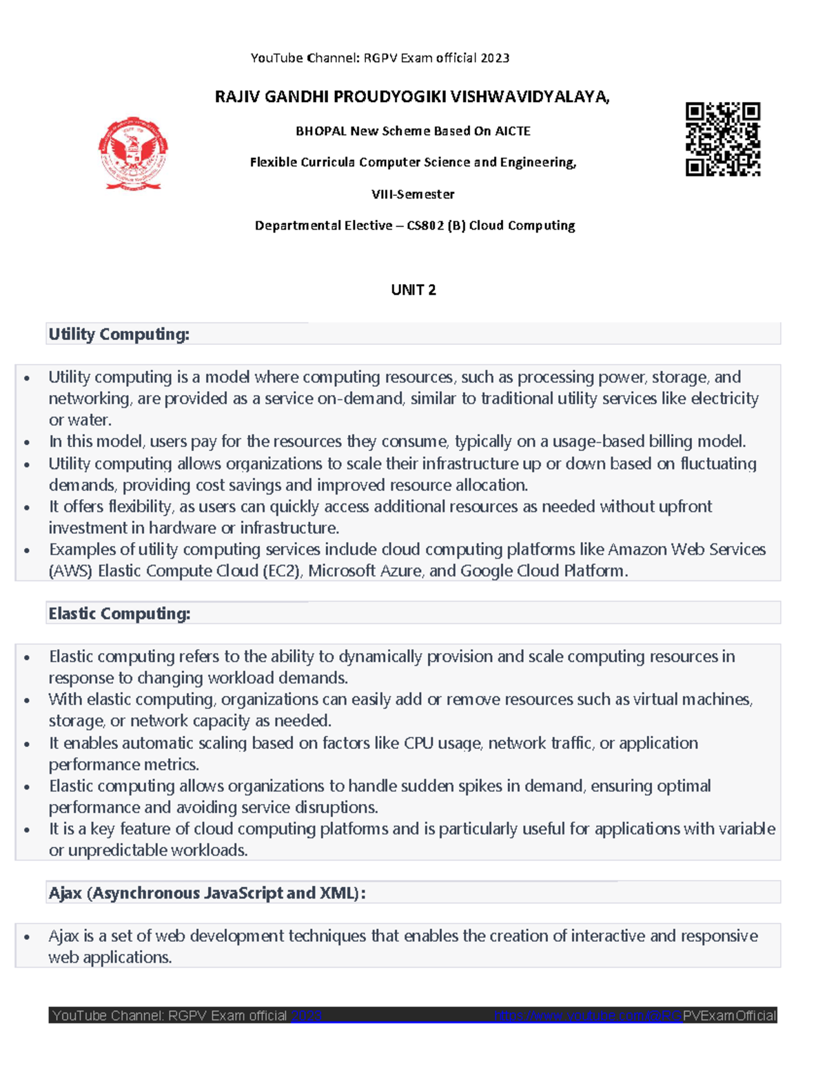 Cloud computing Unit 2 - Summary Computer Science - YouTube Channel: RGPV Exam official 2023 ...