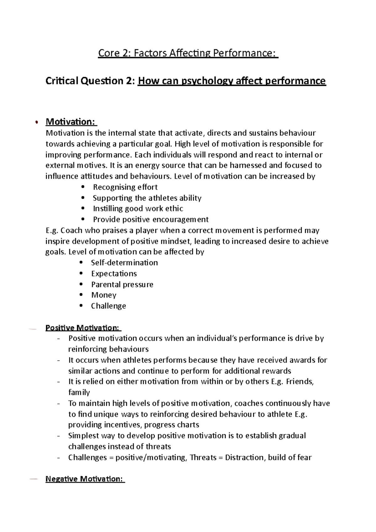 Core 2 - CQ2 - Notes - Core 2: Factors Affecting Performance: Critical ...