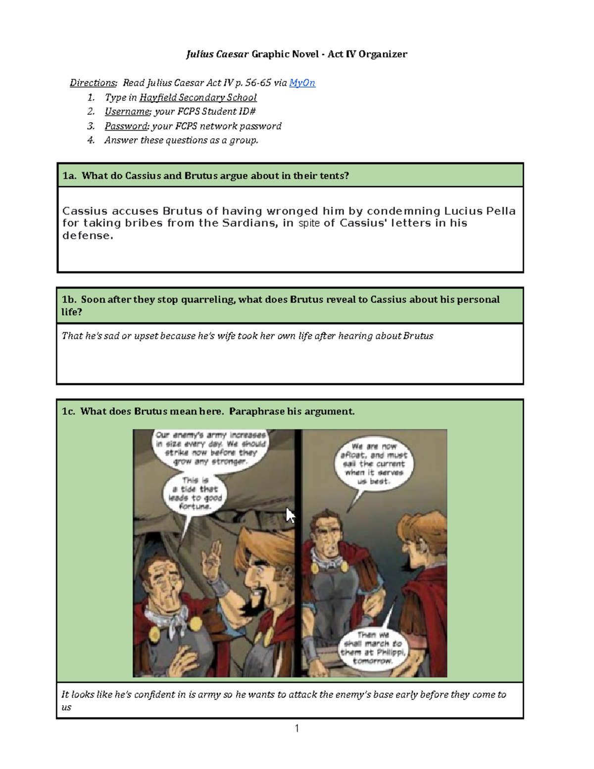 JC Act IV Organizer karim - Julius Caesar Graphic Novel - Act IV ...