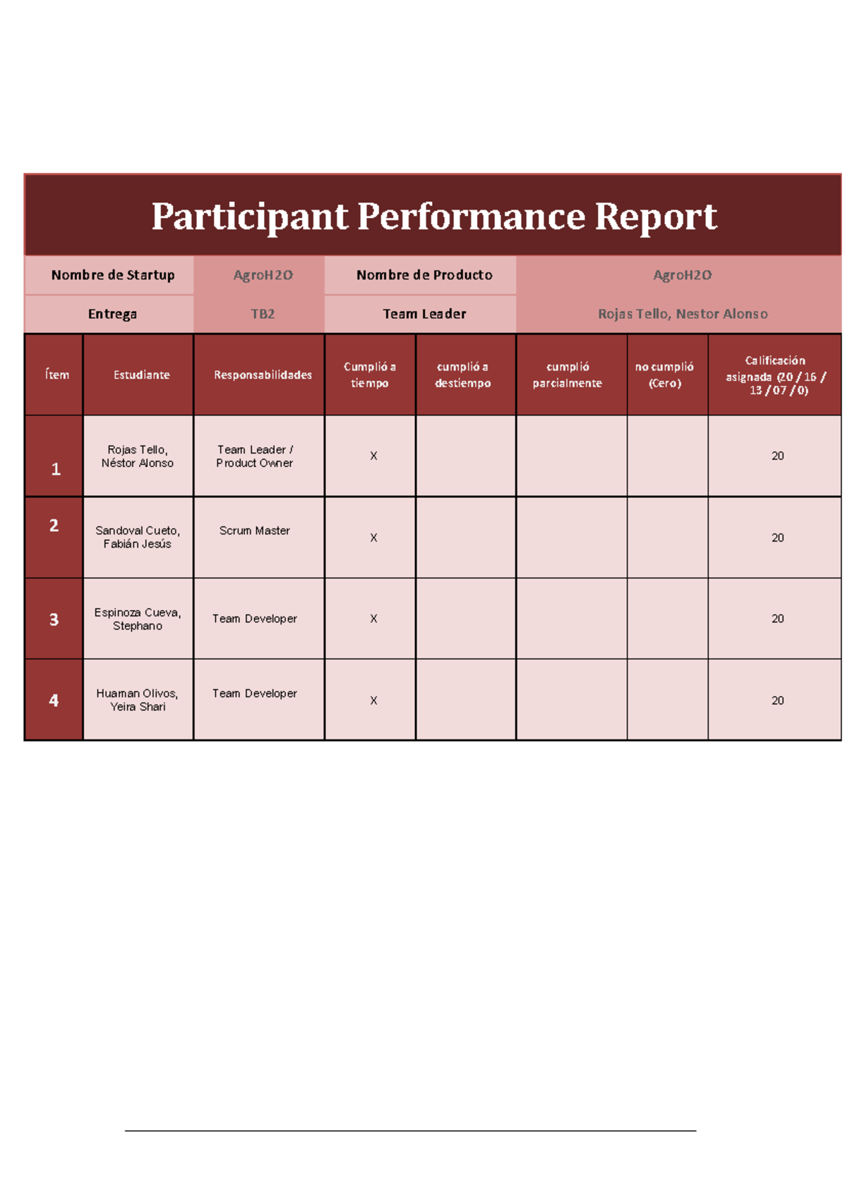 Modelo de Subida de Performance - Participant Performance Report Nombre ...