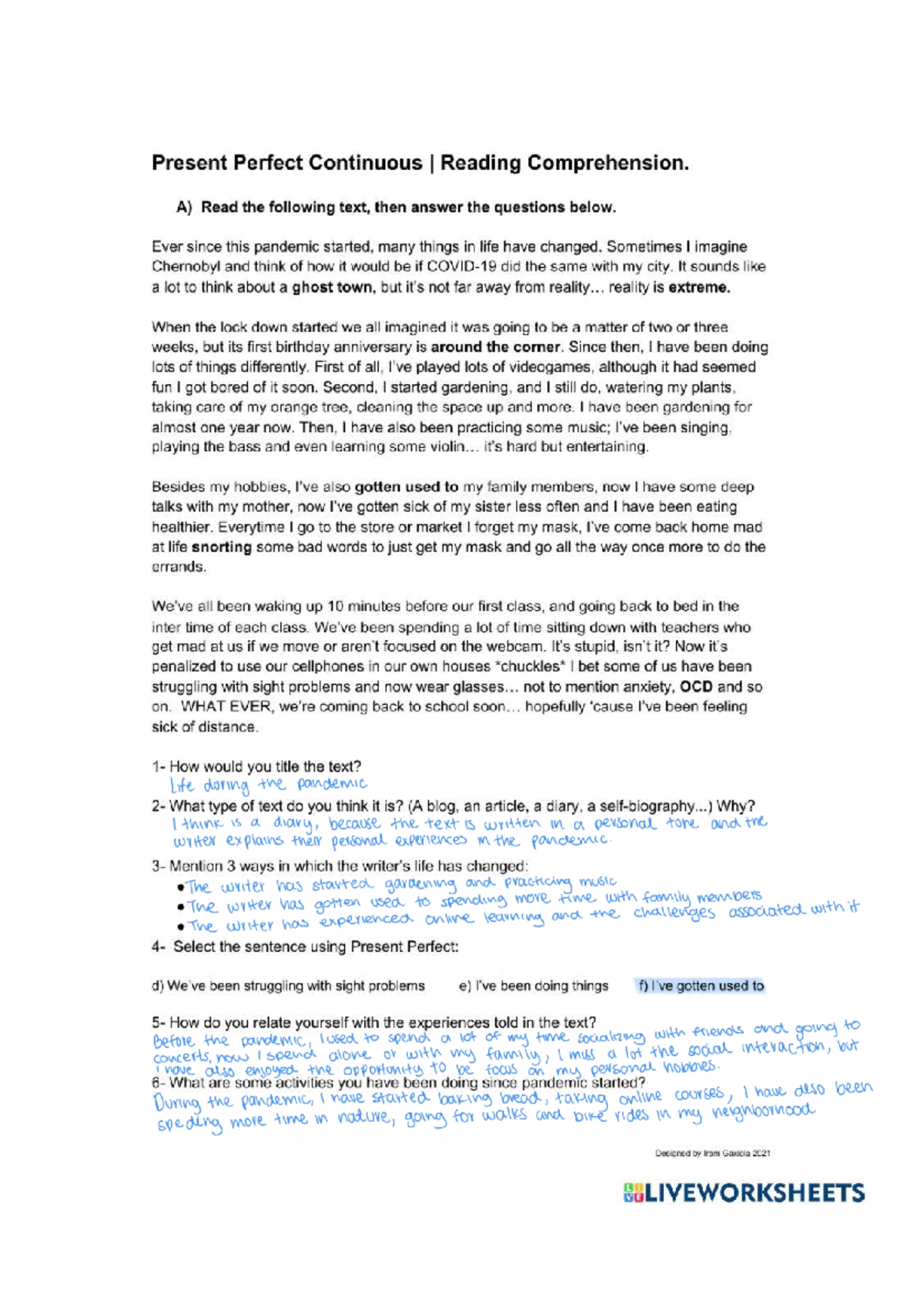 Present perfect continuous reading - Present Perfect Continuous I ...