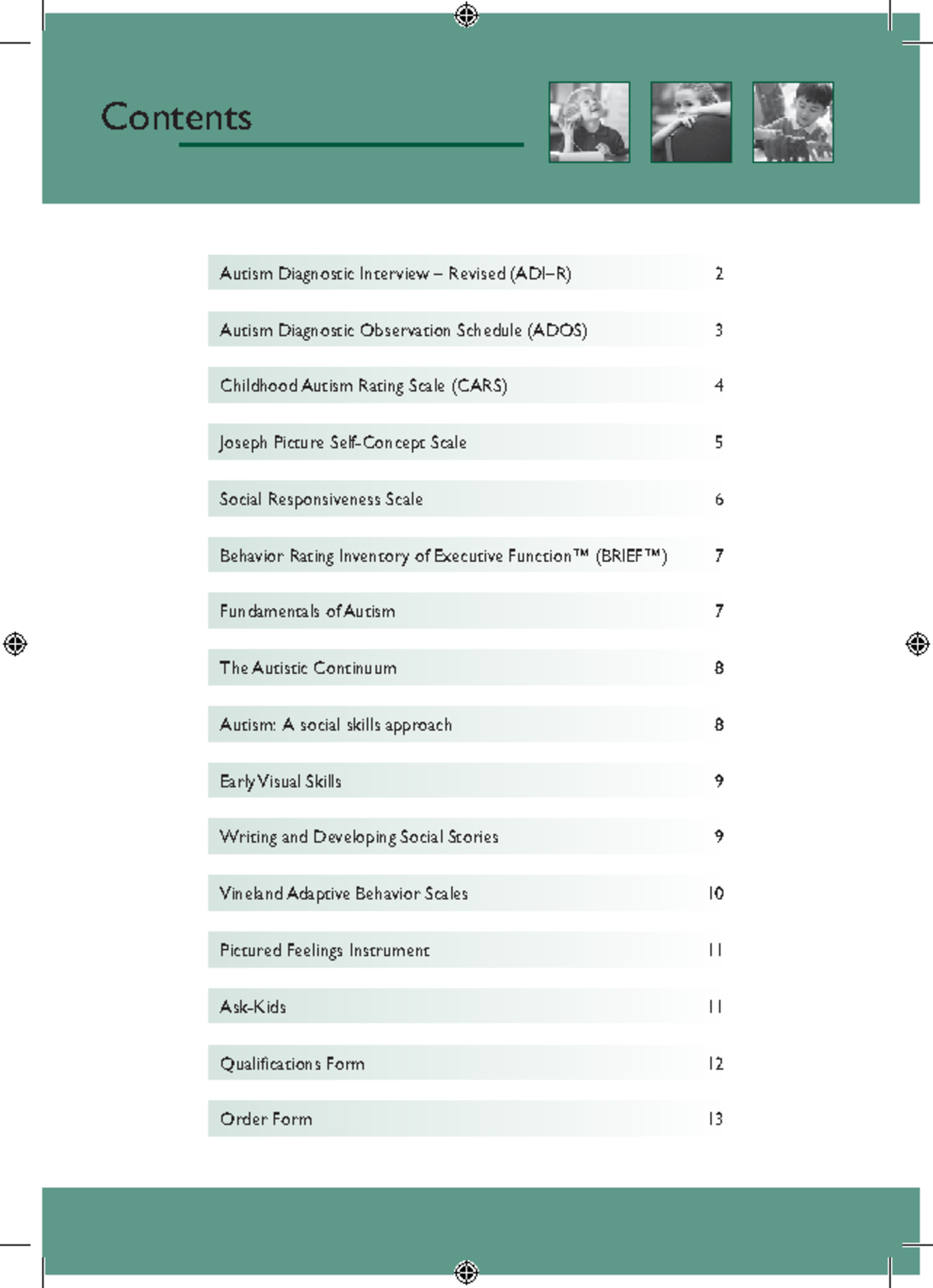 Autism Diagnostic Interview Revised - Contents Autism Diagnostic ...